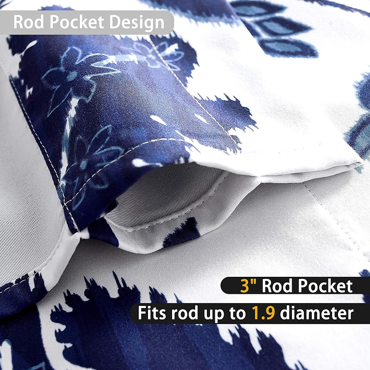 DriftAway Gianna Floral Leaf Botanical Lined Thermal Insulated Energy Saving Window Curtain Valance for Living Room Bedroom Kitchen Rod Pocket 2 Pack 52 Inch by 18 Inch Plus 2 Inch Header Navy