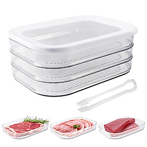 KINGHON Refrigerator Deli Meat Container - Stackable Bacon Holder with Airtight Lid and Serving Tongs - Food Storage Organizer for Cold Cuts, Cheese.
