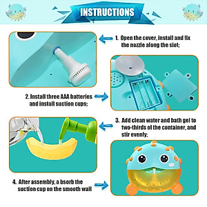 Bathtub Bubble Machine, Bath Bubble Maker Automatic Bath Toy for Baby Toddler Kids, Puffer Shape with Music, Bathroom Blowing Bubbles Funny Gift for Boys and Girls (Globefish Blue)