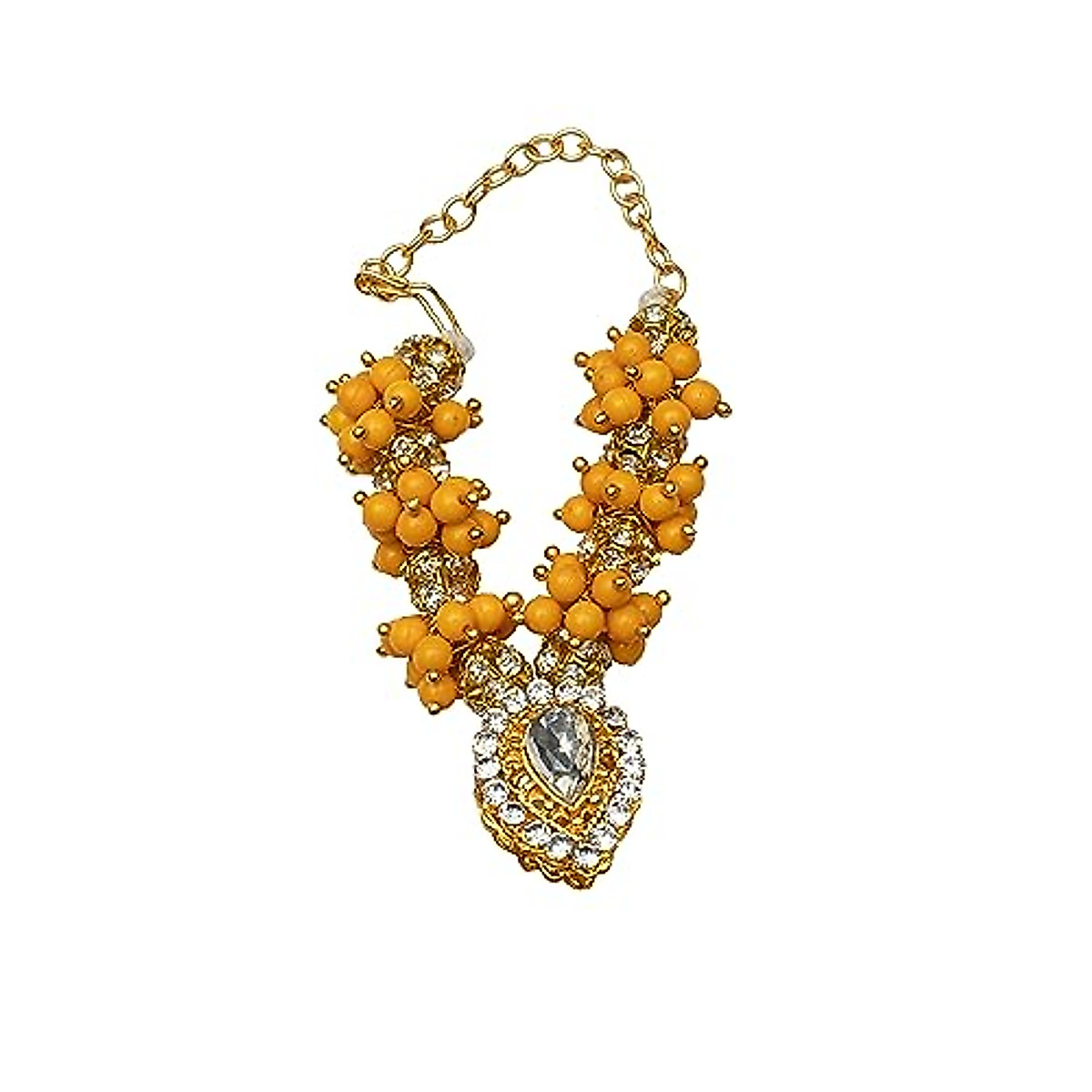 Designer Yellow Stone Mala with bangles Set for Laddu Gopal Devi Maa Radha Krishna Indian God Goddess Haar Sringar Set Deities Set for traditional Janmashtami for All God Statue (Size:- Length:-2 )