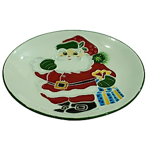 Anka Handcrafts - Christmas Home Decors – Santa with Gifts - Handmade & Handpainted Ceramic Plates with Unique Embossed Surface – w Navy Int. Velvet Case – Christmas for Homes 780
