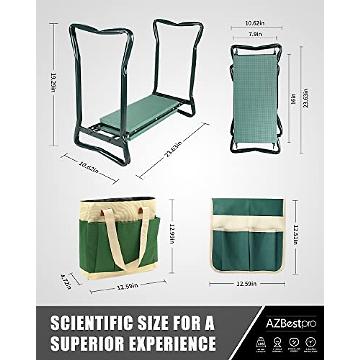 AZBESTPRO Garden Stool and Kneeler,Foldable Gardening Bench with Tool Bag Pouch EVA and Garden Gloves,Garden Kneeler and Seat Gardening Gift for Women Men