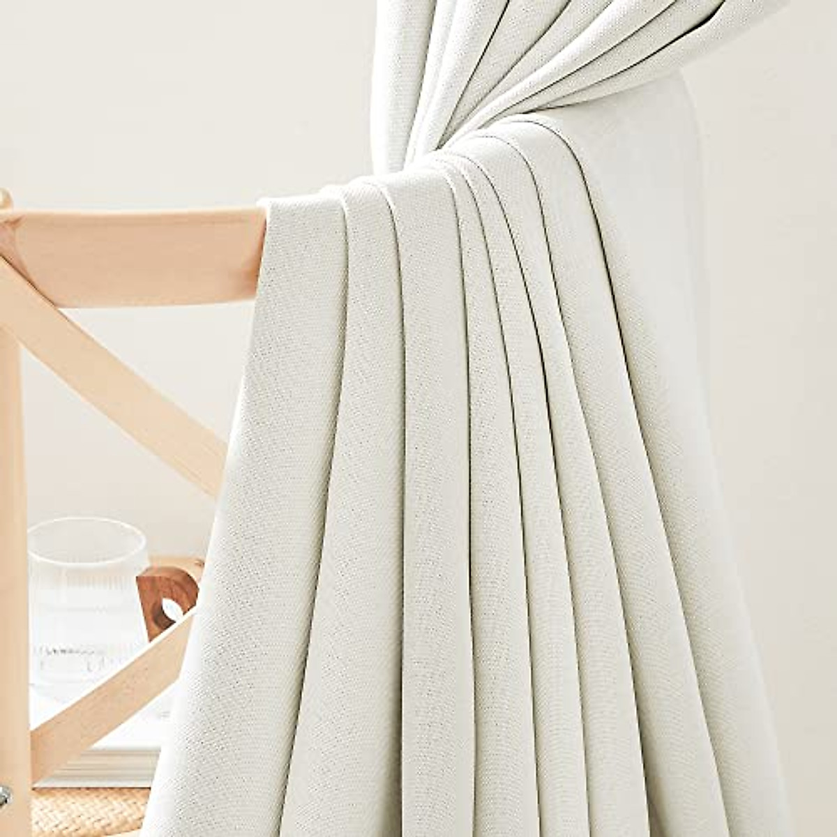 NICETOWN Room Darkening Faux Linen Curtains for Bedroom, Rod Pocket/Back Tab/Hook Belt Linen Burlap Light Blocking Noise Dampening Curtains for Living Room, Natural, W50 x L108, 2 Panels
