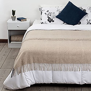 Inca Squares - Alpaca Throw Blanket Handwoven Soft Warm Plaid Design 74" x 54" (Soft Camel)