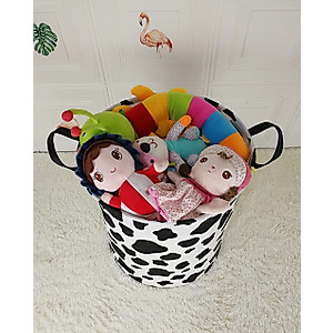 KUNRO Toy Bin Waterproof storage organizer for Nursery Hamper Home decor Closet Kids Bedroom Laundry Baby Gift Shelf Baskets (Rould Cow pattern)