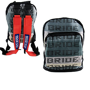 W-POWER JDM Bride Racing Laptop Travel Backpack Brown Bottom with Adjustable Harness Straps (XL-Red)