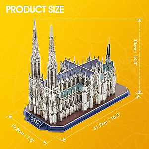 CubicFun 3D Puzzles for Adults St. Patrick's Cathedral Model Kits, New York Architecture Puzzles for Adults Building Toys for Kids Ages 8+, 117 Pieces with Booklet Easter Gifts Valentine's Day Gift