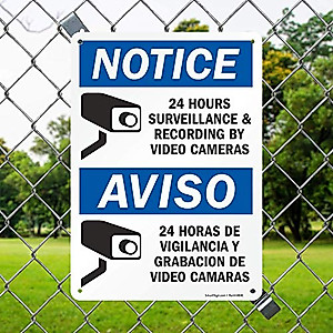 "Notice - 24 Hours Surveillance By Video Cameras" Bilingual Sign By SmartSign | 10" x 14" Aluminum