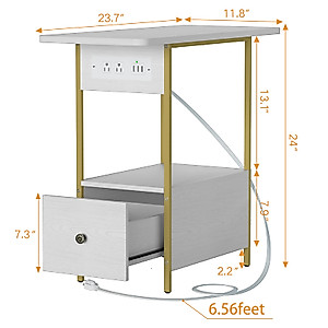 Yenlure Side Table Night Stands End Table with Charging Station Drawers Small Nightstand Bedroom Narrow Nightstand for Small Spaces Nightstand White