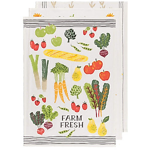 Now Designs Floursack Kitchen Towels Quick Dry Cotton Hand Towel Set, 3 Count, Farmers Market, 20 x 30 in