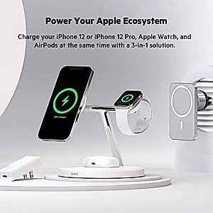 Belkin BoostCharge PRO 3-in-1 Wireless Charger with MagSafe for iPhone 13, 12 + Apple Watch + AirPods (Magnetically Charges iPhone 13 and 12 Models up to 15W)