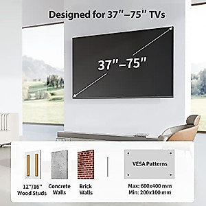 Pipishell Full Motion TV Wall Mount for Most 37-75 inch TVs up to 100 lbs, Wall Mount Bracket with Dual Articulating Arms, Swivel, Tilt, Max VESA 600x400mm, TV Mount Fits 12”/16” Wood Studs, PILF6