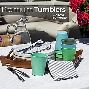 Grow Forward Premium Kids Plastic Cups - Set of 8 Unbreakable BPA Free Reusable Wheat Straw 13 oz Drinking Glasses for Water, Smoothie - Dishwasher Safe Small Tumblers for Kitchen - Rainforest