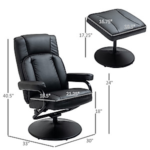 HOMCOM Swivel Recliner, Manual PU Leather Armchair with Ottoman Footrest for Living Room, Office, Bedroom, Black