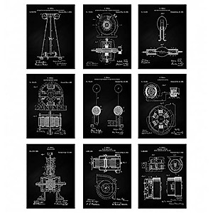 Nikola Tesla Vintage Patent Wall Art - Geek Steampunk Home Office Industrial Wall Decor - Engineer Gifts Idea for Mechanical Electrical Men Women Science Grad Nerd - Unframed 8x10 Poster Prints