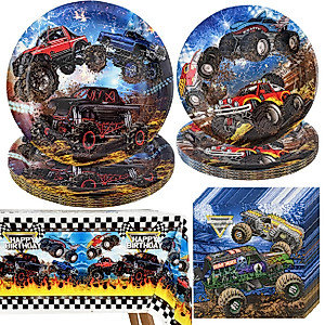 Truck Birthday Party Decorations, 41Pcs Truck Themed Party Tableware set include 1 Tablecloth, 10 Plates 7",10 Plates 9" and 20 Napkins for Boys Race Car Themed Birthday Party