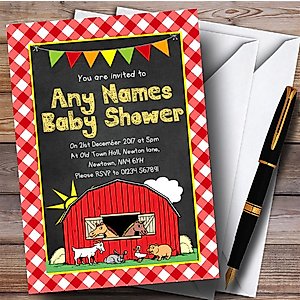 Country Barnyard Farm Animals Chalk Invitations Baby Shower Invitations