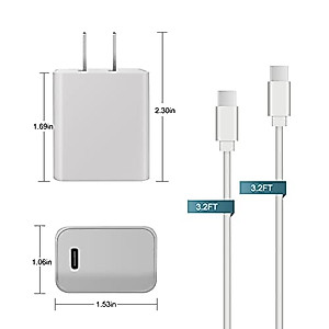 BOYUXON 2Pack Wall Charger Kits & USB C Power Adapters, 5V3A Phone Charger Fast Charging Output Up to 20W, USB C Charging Adapter with 3.2FT USB C to C Charging Cable, Super Fast Charging Block White