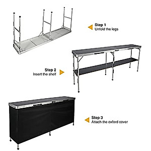 REDCAMP Extra Long Portable Bar Table with Bar Skirts and Storage Shelf, Pop-Up Bar Table for Party, Patio, 78"x33.5"x15",Black