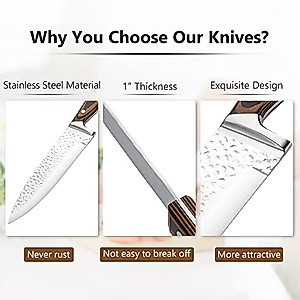 COSTWAY Kitchen Knife Set, Full Tang Knife Set with Block, Sharpener & Kitchen Shears, Includes Chef Knife, Bread Knife, Santoku Knife, Utility Knife, Paring Knife, 6 Steak Knives (15-Pieces, Brown)