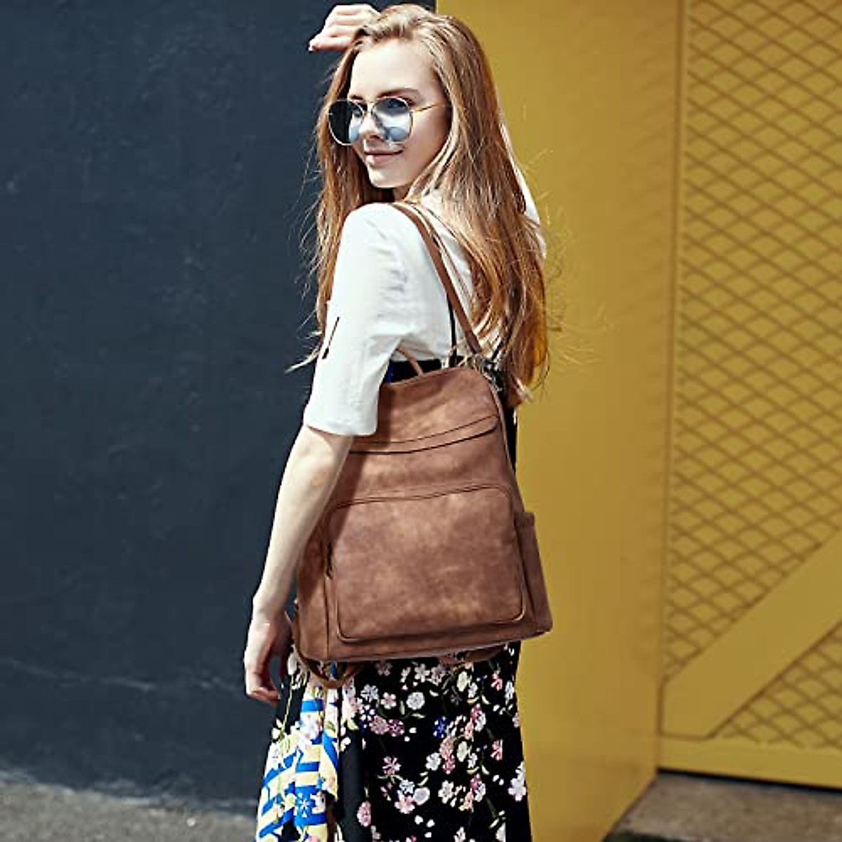 Botimmy Leather Backpack Purse for Women Fashion Convertible Ladies Shoulder Bags Large Travel Bag Casual Bookbag purse