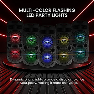 Pyle Portable Bluetooth PA Speaker-300W Dual 8" Rechargeable Indoor/Outdoor BT Karaoke Audio System-TWS, Party Lights, LED Display, FM/AUX/MP3/USB, 6.5mm in, Carry Handle-Wireless Mic, Remote Control