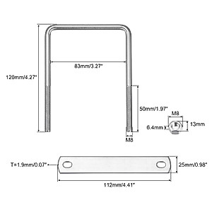 uxcell Square U-Bolts, 3 Sets 83mm(3.27") Inner Width 120mm Length M8 304 Stainless Steel U Clamp Bolt with Nuts and Plates, for Boat Trailer