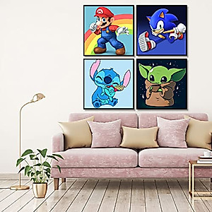 arcvoso 4 Pack Paint by Number for Kids - Carton Paint by Numbers Kits Beginner DIY Childhood Memory Painting by Numbers Acrylic Oil Painting Kits Paint by Number for Home Wall Decor 8X8inch