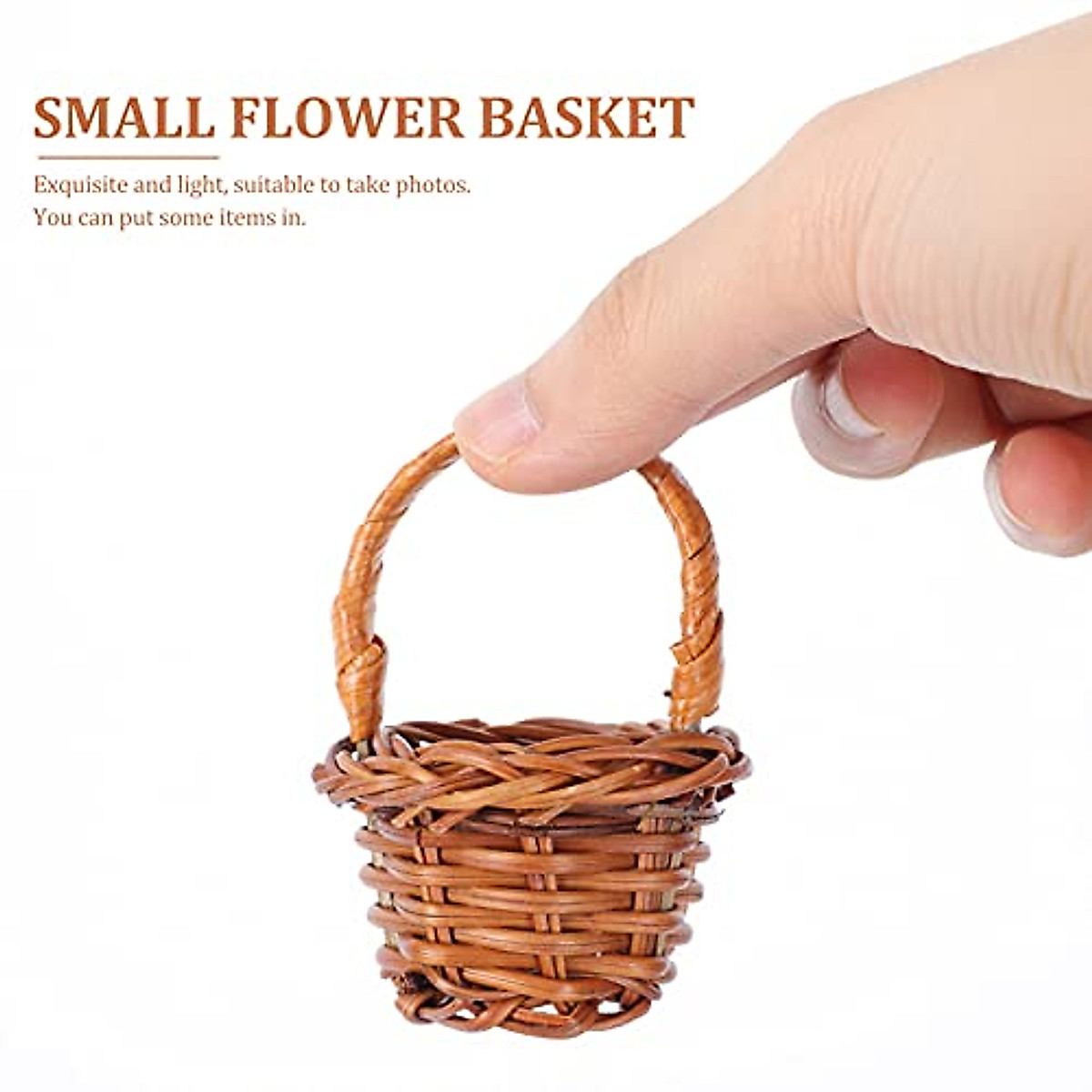 Happyyami 20 Pcs Small Flower Girl Woodchip Country Basket Tiny Wicker Basket With Handle Mini Woven Wooden Basket Desktop Miniature Wicker Basket (30PCS)