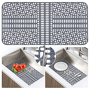 JUSTOGO Sink Protectors for Kitchen Sink,Silicone Sink Mat Grid Accessory 26 "x 13 ",1 PCS Non-slip Grey Sink Mats for Bottom of Kitchen Farmhouse Stainless Steel Porcelain Sink