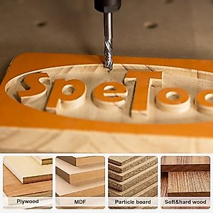 SpeTool Spiral Compression Router Bits 1/4" Shank,1-1/4Inch Cutting Length, Extra Long 3 Inch OVL,Carbide UP Down CNC Router Bits End Mill for Wood Mortises Carving Engraving