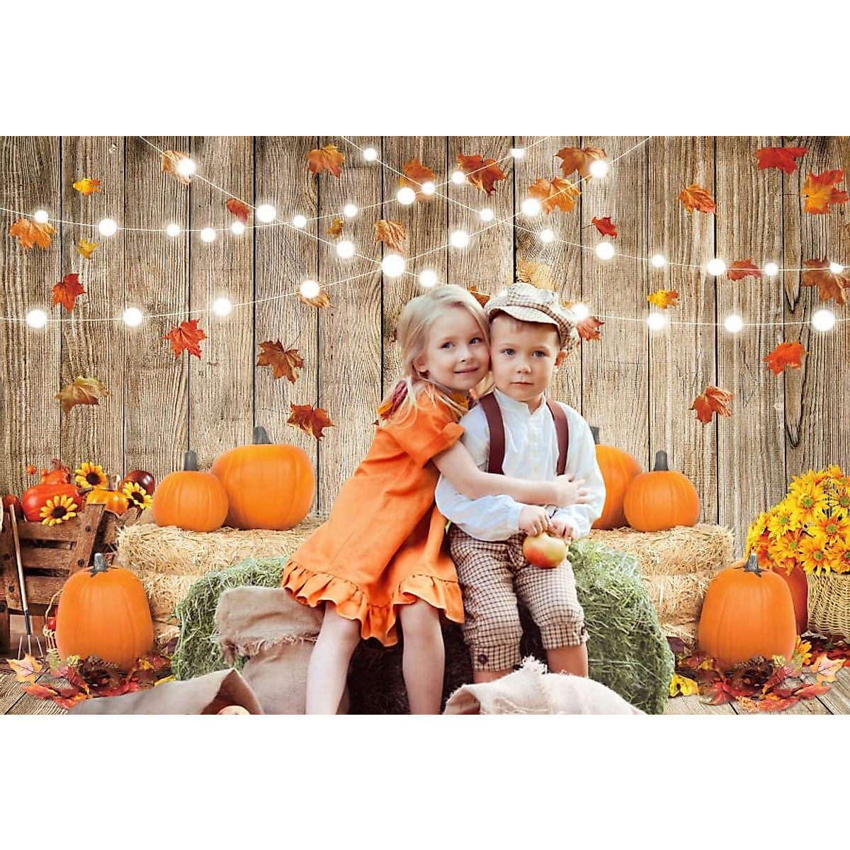 Leowefowa 7x5ft Fall Thanksgiving Halloween Photo Backdrop Fall Backdrops for Photography Autumn Pumpkin Harvest Barn Background Friendsgiving Party Supplies Farm Harvest Banner Decor Photo Booth Prop