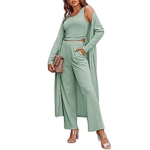 Ekouaer Women's 3 Piece Knit Lounge Set Sweatsuit Light Green