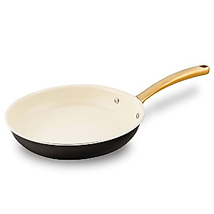 NutriChef 10" Medium Fry Pan - Medium Skillet Nonstick Frying Pan with Golden Titanium Coated Silicone Handle, Ceramic Coating, Stain-Resistant And Easy To Clean, Professional Home Cookware