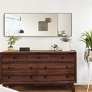 A.T.Lums Floor Mirror, 65" x 22" Full Length Mirror, Rectangle Stainless Steel Metal Frame with Stand, Modern Wall Mounted Mirror, Free Standing or Wall Mounted or Leaning Against Wall, Black