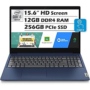 lenovo IdeaPad 15.6” HD Touch Screen Laptop (Latest Model), Intel Quad-Core i5-10210U Up to 4.2 GHz (Beats i7-8565U), 12GB DDR4 RAM, 256GB PCIe SSD, Webcam, WiFi, HDMI, Windows 11 Home + NLY MP