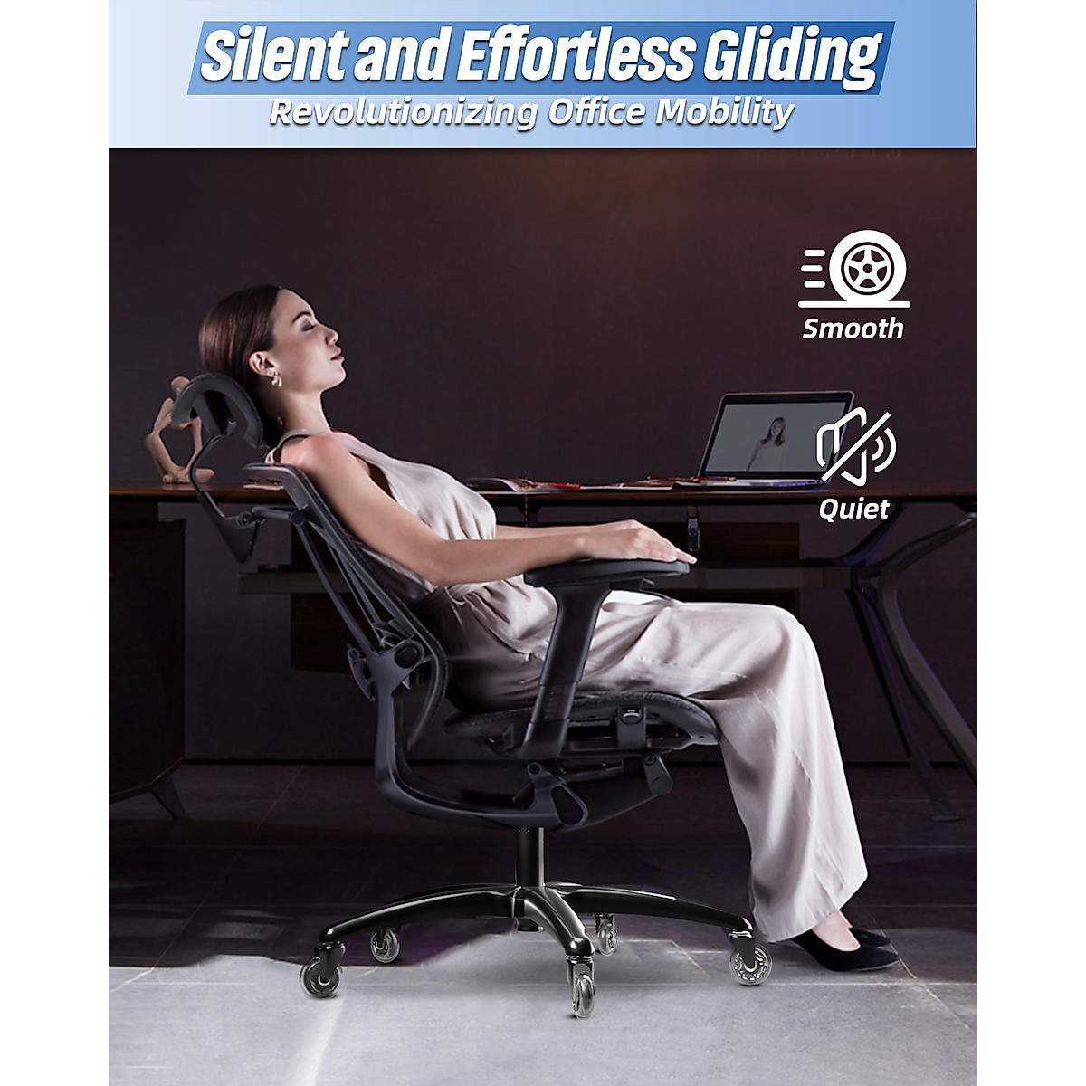 Sytopia 28" Heavy Duty Office Chair Base Replacement with Wheels (Set of 5), Metal Desk Chair Base