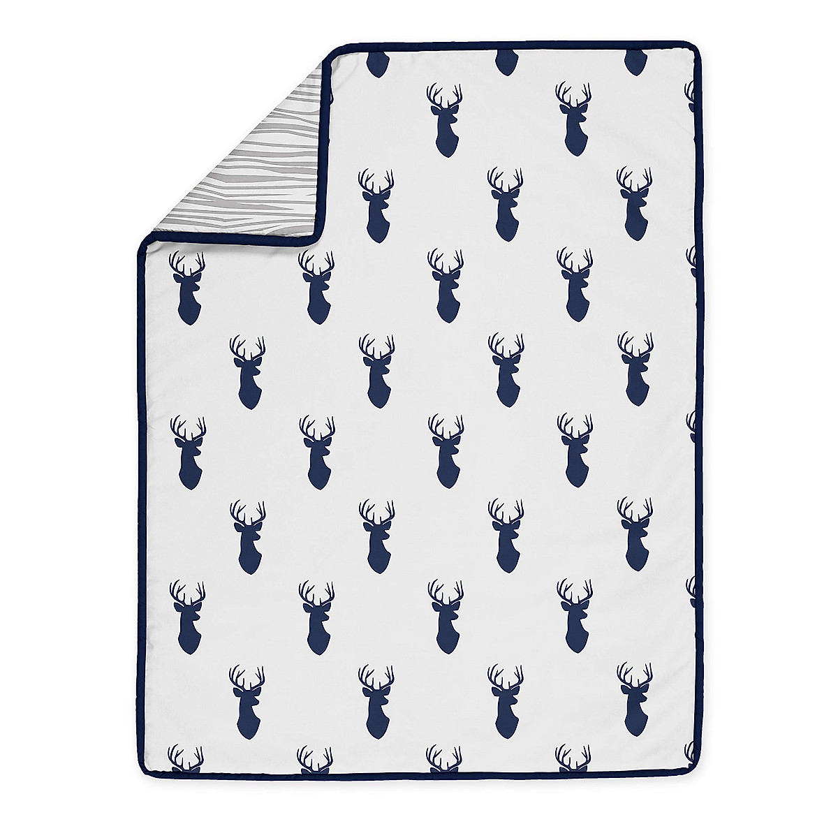 Navy Blue White and Gray Woodland Deer Print Boy Baby Bedding 11 Piece Crib Set