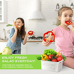 TBMax Fruit Vegetable Storage Containers for Fridge - 4 Pack Large Produce Saver Containers Refrigerator Organizer Bins, Plastic Produce Keepers with Lid & Colander for Salad Berry Lettuce Storage