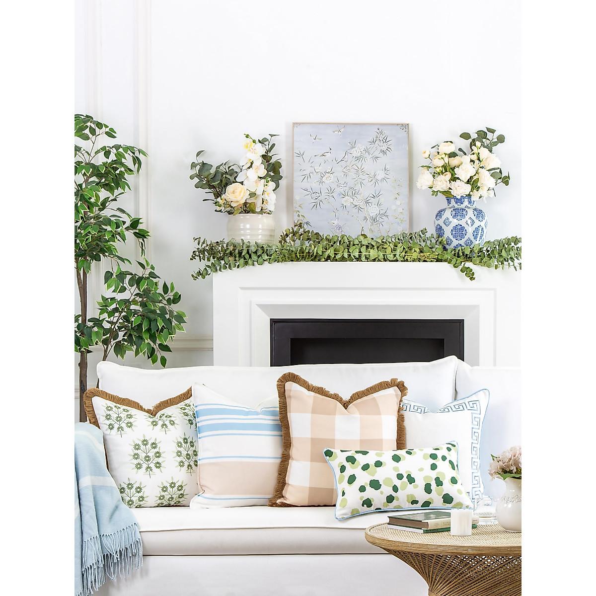 Hofdeco Premium Coastal Patio Indoor Outdoor Lumbar Pillow Cover Only, 12"x20" Water Repellent for Backyard, Couch, Green Leopard with Piping