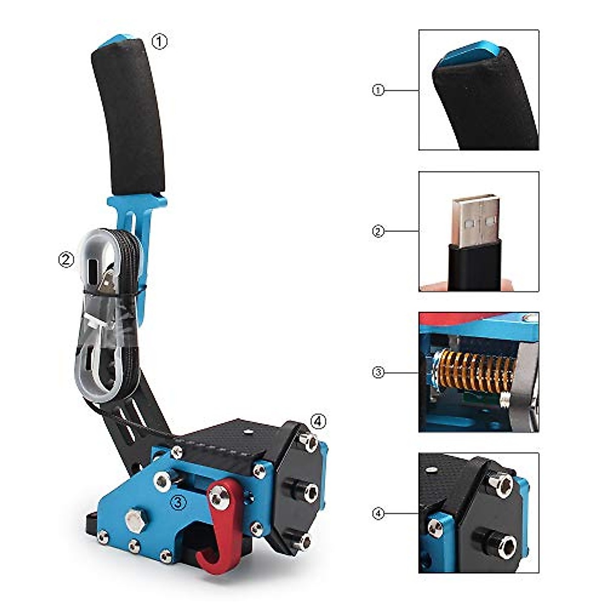 YESHMA 64 Bit USB Handbrake PC Handbrake & Non-Contact Plus Hall Sensor Compatible With G25/27/29/920 T500 T300,Professional Gaming Peripherals using for Racing Games(Blue without Clamp)