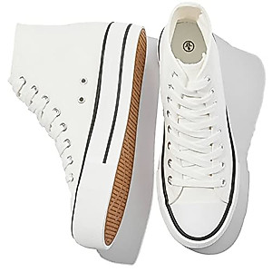 FRACORA Womens High Top Canvas Shoes White Black Platform Sneakers Lace Up Shoes for Women Casual(White,US11)