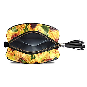 ALAZA Women's Vintage Sunflower with Butterfly Cross Body Bag Chain Shoulder Handbag Purse with Tassel