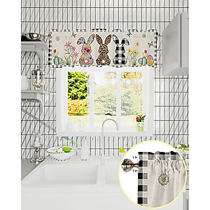 Valance Curtain for Kitchen Windows Happy Easter Fashion Leopard Gorgeous Flower Plaid Bunny Dream Garden Elegant Bathroom Window Curtain Valance Rod Pocket for Bedroom Living Room, 1 Panel