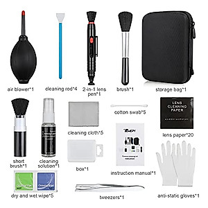 Termey 14-in-1 Camera Lens Cleaning Kit - Mirrorless Camera Sensor Cleaning Kit for DSLR Camera Canon Sony Nikon Including Lens Blower/Detergent/Swabs/Cleaning Cloth/Cleaning Pen/Cleaning Brush/