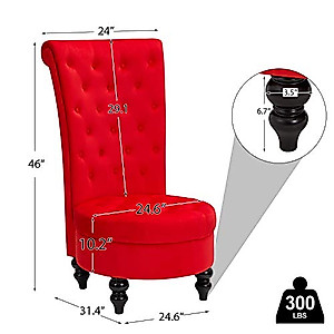 AVAWING Throne Royal Chair Set of 2 for Living Room, Button-Tufted Accent Armless High Back Chair with 24.6 Inch Larger Seat, Thick Padding and Rubberwood Legs, Enthusiastic Red