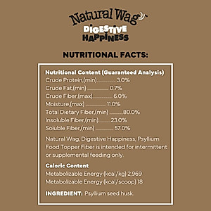 Natural Wag Digestive Happiness for Digestion & General Health Supplement for Dogs - Psyllium Husk Fiber - Relieve Digestive Conditions, Optimize Stool, and Improve Health