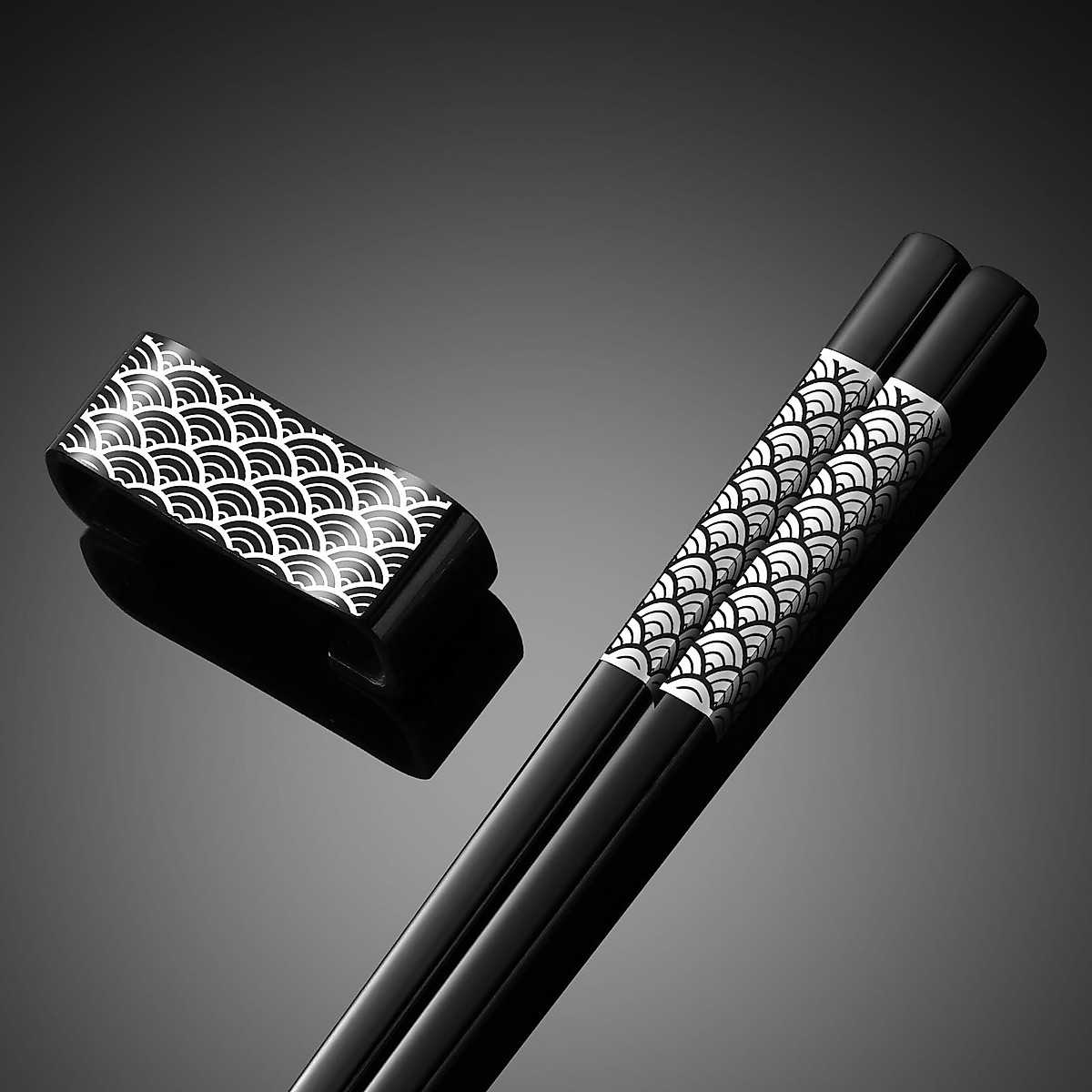 TIICOO Metal Chopsticks Reusable 2 Pairs Titanium Plated Stainless Steel18/8 Chopsticks with Holder, Dishwasher Safe Lightweight Japanese Style Chopsticks Gift Set(Black)