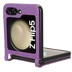 HZSANXIN Compatible with Samsung Galaxy Z FLIP 5 Case Full Cover Ultra Thin Matte Anti Slip Scratch Resistant Fashionable and Durable Leather Diamond Pattern Back Shell (Purple)