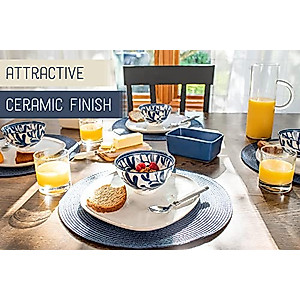 Nat & Jules Leaves White and Blue 18 ounce Ceramic Cereal Ramen Bowls Set of 4